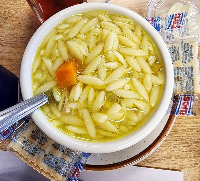 Chicken soup that grandmothers everywhere would approve of—simple, honest, and exactly what the doctor ordered on a chilly Delaware day.