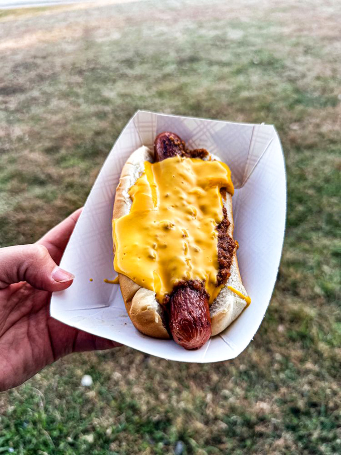This chili cheese dog isn't just a meal—it's a childhood memory served on a bun. The cheese melts with purpose and conviction.