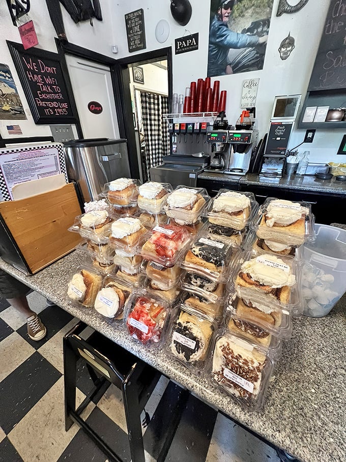 Behold the legendary cinnamon roll that put this place on the map – size matters here. 
