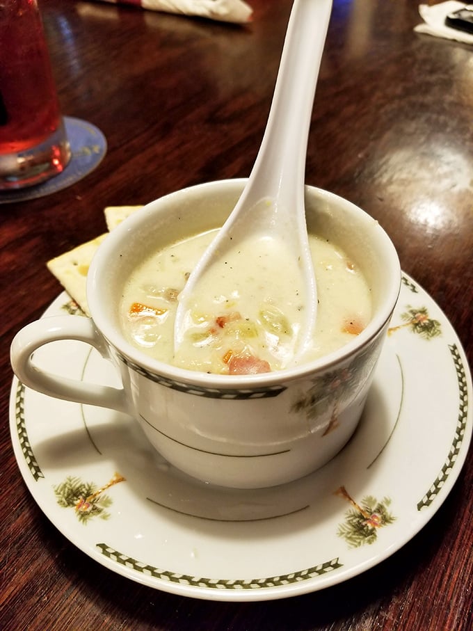This isn't just clam chowder; it's a warm hug in a decorative teacup. Creamy, chunky, and substantial enough to make New Englanders nod with respect.