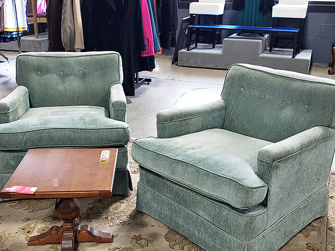 These mint-green armchairs aren't just furniture; they're time machines to a more sophisticated era of cocktail parties and conversation.