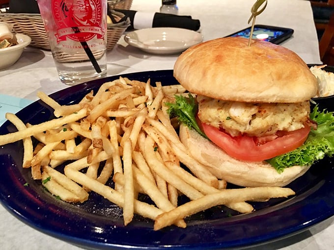 This crab cake sandwich contains more actual crab than filler—a rarity that deserves a standing ovation. The fries provide the perfect crunchy counterpoint.