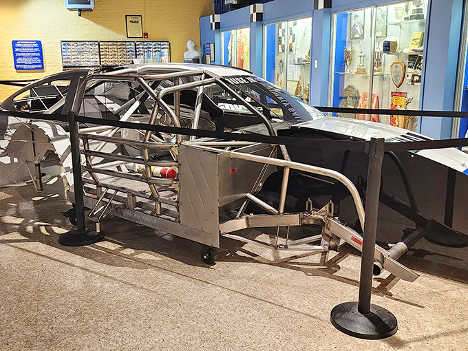 The skeleton of speed – this naked chassis reveals the artistry behind the engineering that keeps drivers safe.