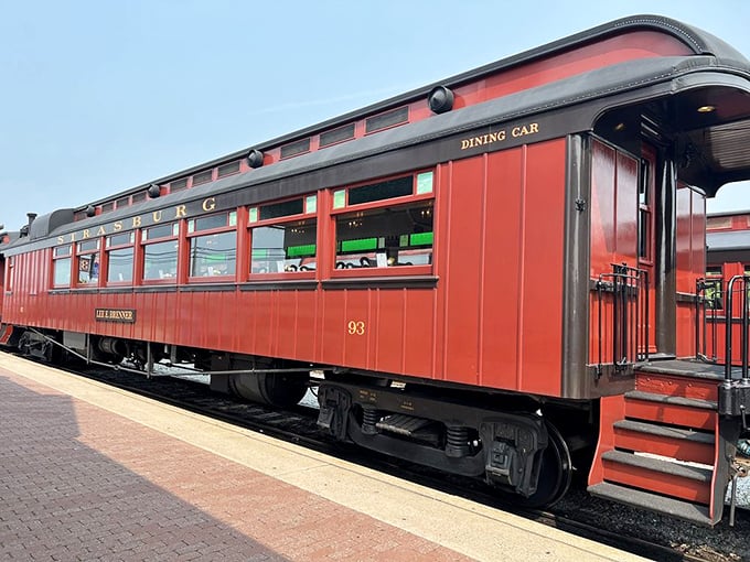 All aboard the dining car, where the journey becomes the destination. Those windows frame a moving painting of Pennsylvania countryside with every delicious bite.