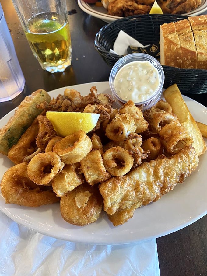 The Fishtrap Tempura platter – where fish meets calamari in a crispy communion that would make Neptune himself weep with joy.