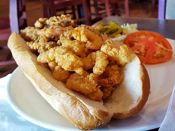 Crispy on the outside, tender within—this shrimp po' boy is what happens when the Gulf Coast and French bread have a beautiful culinary romance.