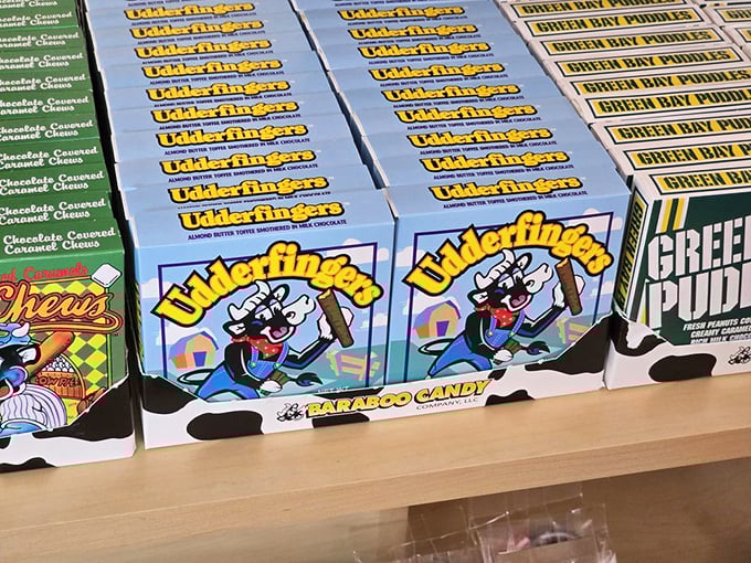Udderly Fingers—where bovine cartoon mascots and chocolate meet in a marriage that somehow makes perfect sense in Wisconsin's dairy wonderland.