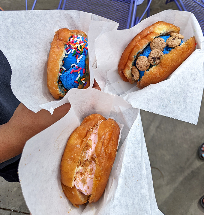 The holy trinity of ice cream sandwiches. Three handheld happiness machines, each promising a different path to dessert nirvana.