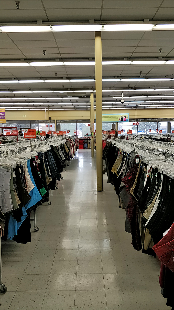 The pants section: where your next pair of perfect-fitting jeans hides among hundreds, like the retail version of finding Waldo.