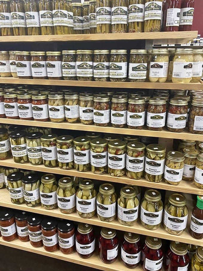 Pickle paradise! These jars aren't just condiments, they're family recipes standing at attention, waiting for your next sandwich emergency.