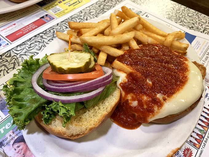 This isn't just a burger—it's an Italian vacation between buns, where marinara and melted cheese create a beautiful culinary romance.