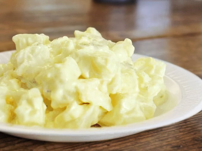 Potato salad that strikes the perfect balance between creamy and chunky, like comfort food wearing its Sunday best.