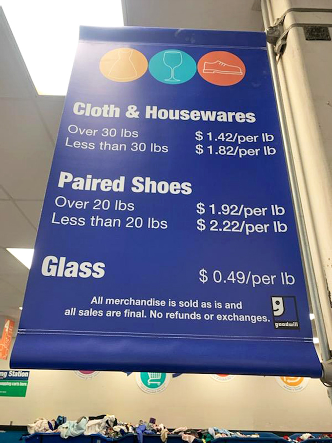 The pricing board tells the whole story—this isn't your average shopping experience, it's a mathematical equation where weight equals savings.