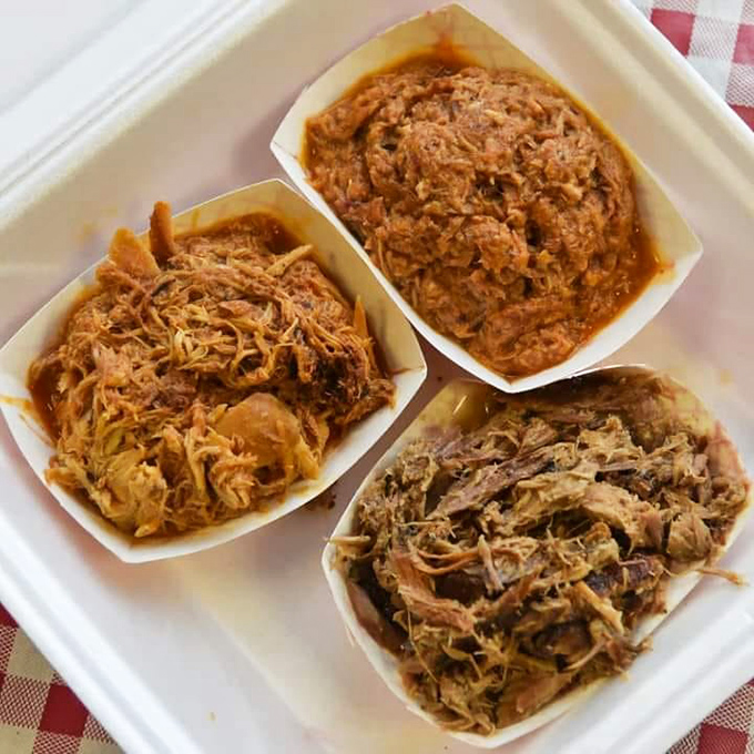 Three varieties of pulled pork that make you question why you ever bothered with other food groups. The bark bits are like finding treasure.