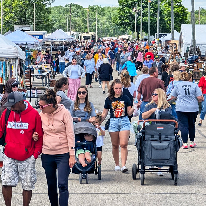 The true spirit of Springfield—a vibrant community of treasure-seekers flowing through the market like a river of curiosity and hope.