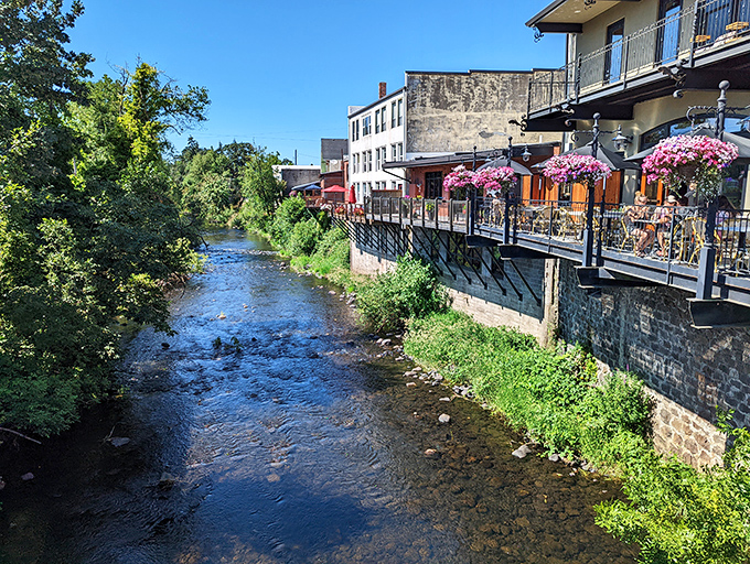 Riverside dining with a view that doesn't require a second mortgage – Silver Creek's gentle flow provides nature's soundtrack to your meal.