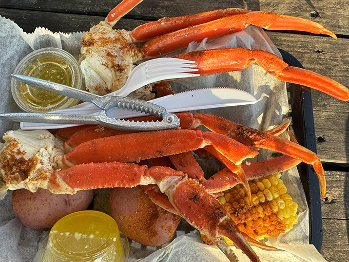 Snow crab legs that require both commitment and drawn butter—a delicious relationship worth working for.