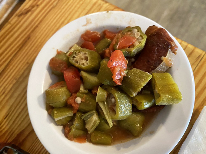 Okra stew that bridges British and Southern traditions—proof that comfort food speaks a universal language no matter which side of the pond.