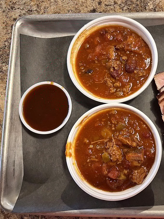 Not just any chili—this Texas-style bowl of comfort comes loaded with chunks of meat that didn't escape the smoker's embrace.
