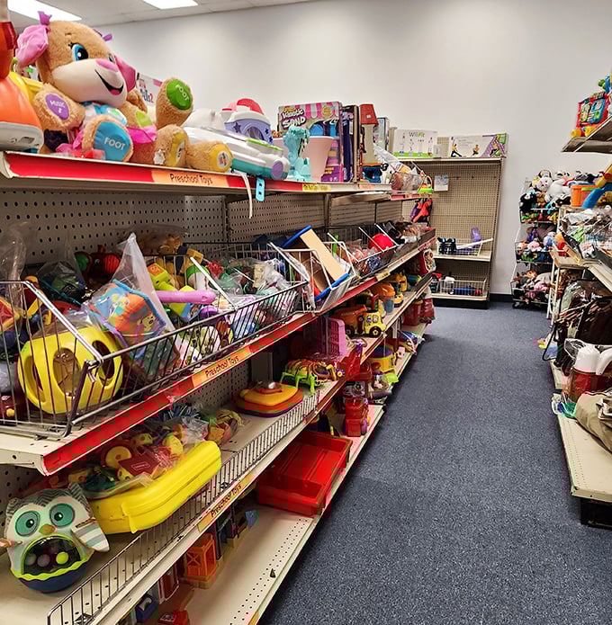 Toy story indeed! This colorful chaos of plastic possibilities proves one shopper's outgrown treasure becomes another child's brand-new adventure.