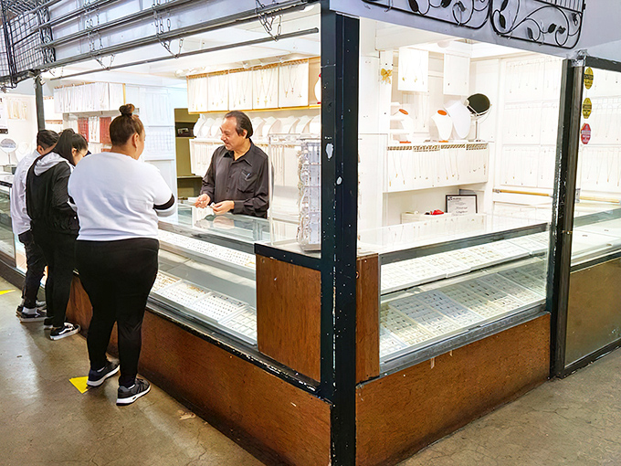 The jewelry counter gleams with possibility, where knowledgeable vendors help customers find the perfect piece for any occasion or budget.