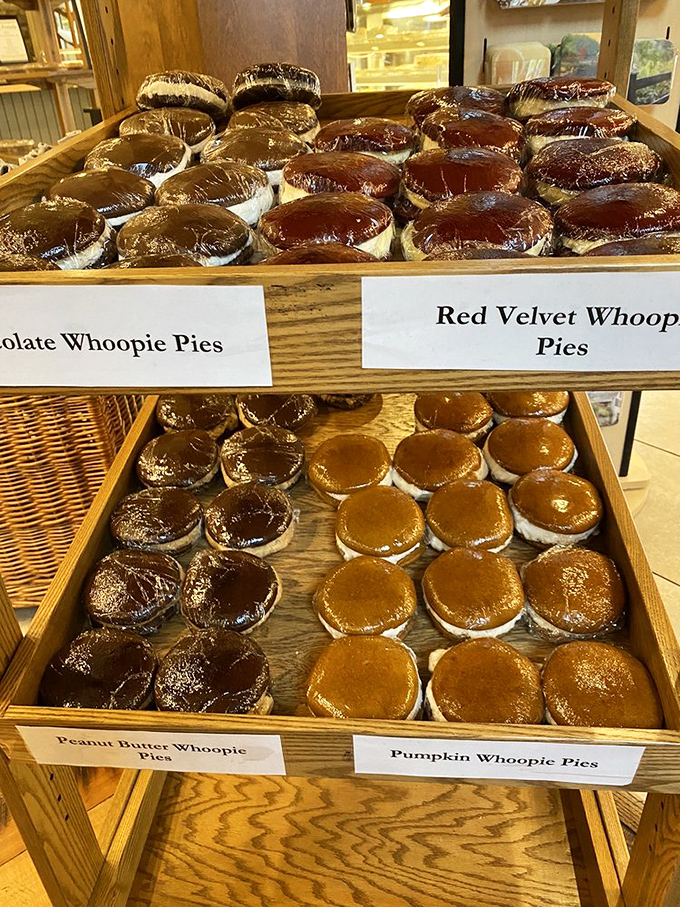 Whoopie pies in four glorious variations. Chocolate, red velvet, peanut butter, and pumpkin—like the Beatles of Pennsylvania Dutch desserts, each with its devoted fan base.