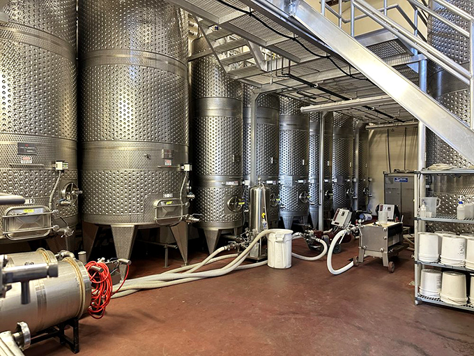 Behind the medieval façade lies state-of-the-art winemaking technology. Think of it as Tuscany's brain inside California's beauty.