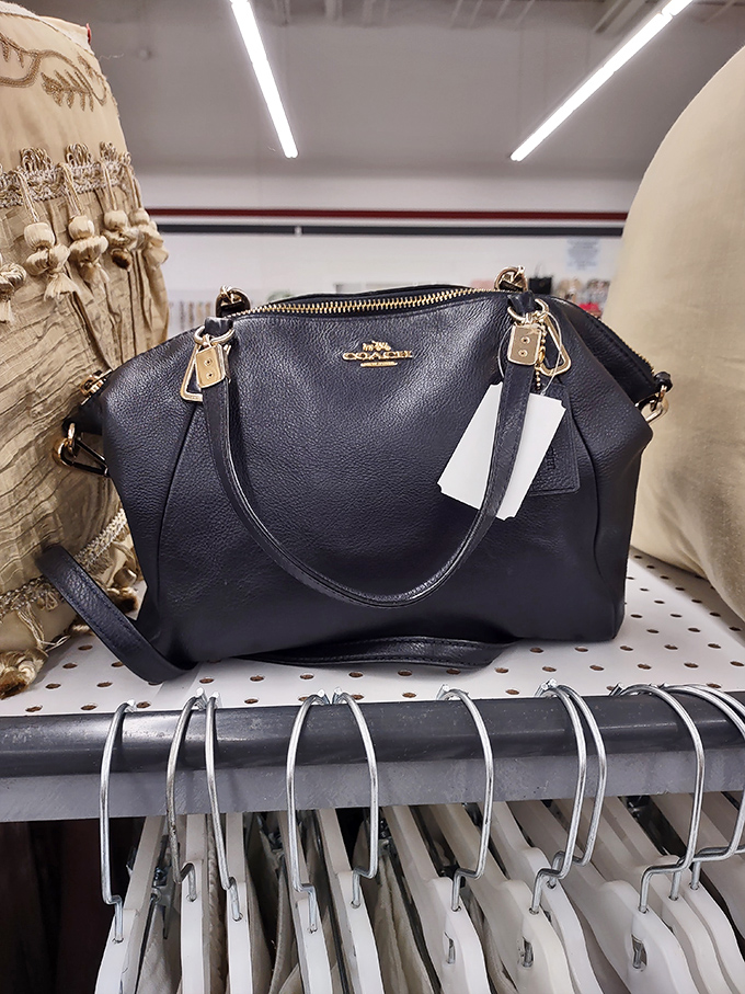 A Coach handbag waiting for its Cinderella moment. Someone's going to walk out feeling like they've pulled off the heist of the century—all completely legal.