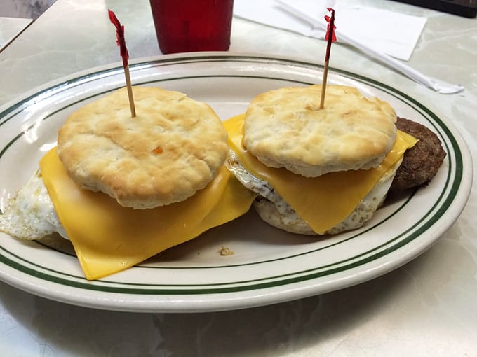Breakfast sandwiches that make you question why we ever invented cereal—golden, cheesy perfection that demands your full attention.