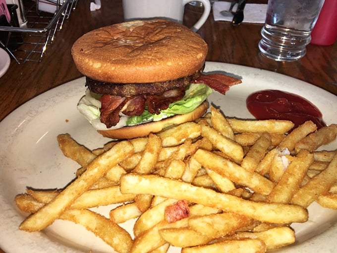 The classic American burger and fries—where the patty gets the spotlight and the golden fries play the delicious supporting role.