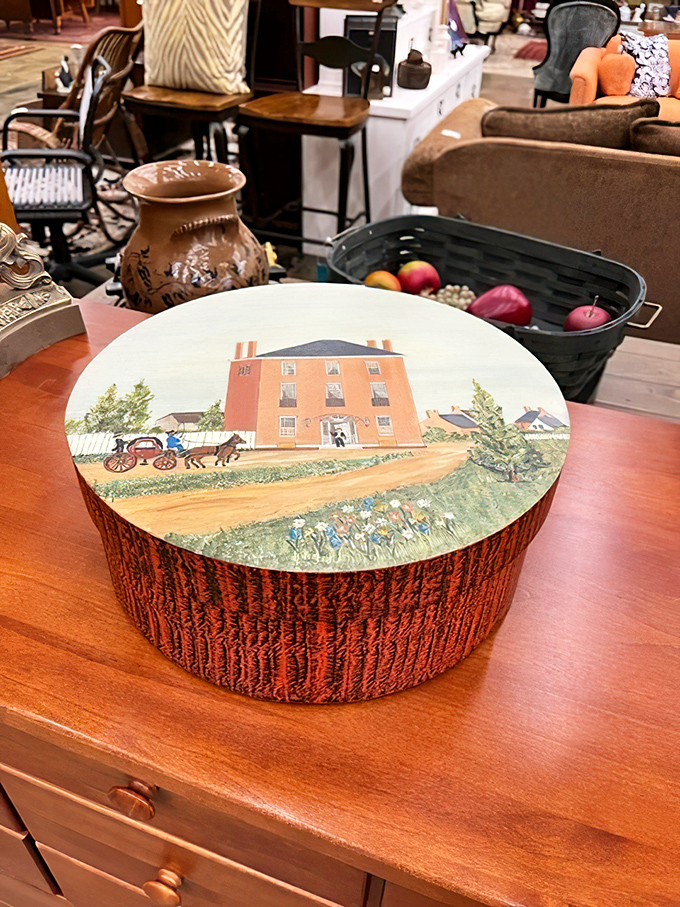 Folk art meets functional storage—this vintage box captures a slice of Americana that IKEA could never replicate.
