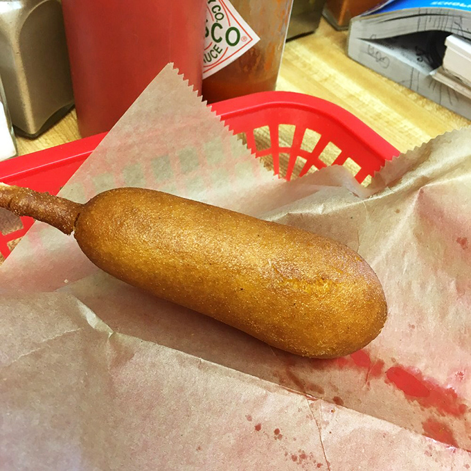 Not just any corn dog—this is the Cadillac of corn dogs, with a golden exterior that crackles with each bite. Fast food royalty wearing a humble paper dress.