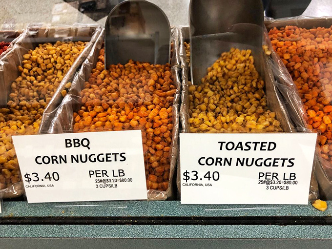BBQ corn nuggets – proof that vegetables can be redeemed through proper seasoning. These crunchy morsels blur the line between snack and addiction.