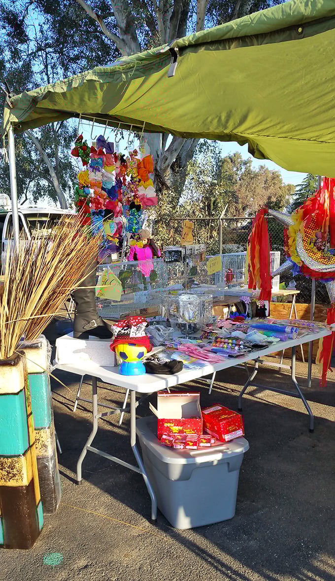 A carnival of color hangs beneath lime-green canvas, where piñatas, toys, and festive decorations transform ordinary days into celebrations worth remembering.