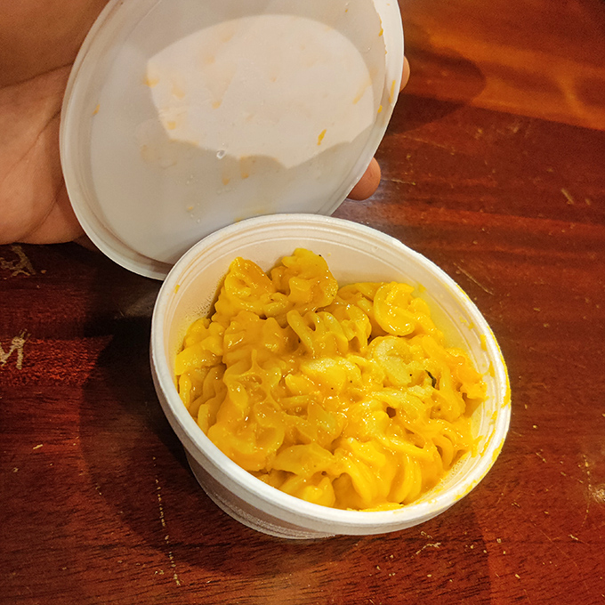 Mac and cheese so gloriously yellow and creamy it could make a grown adult weep with nostalgic joy.