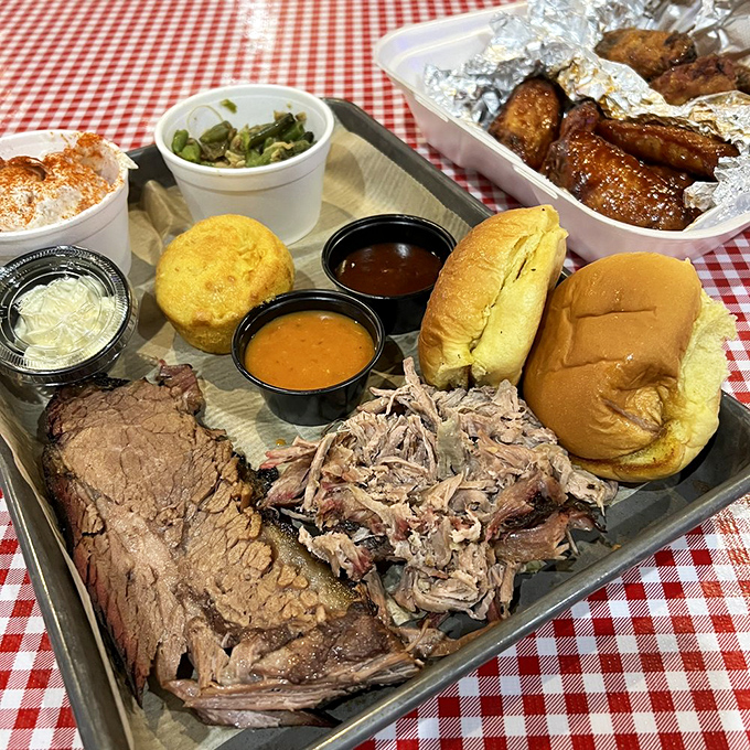 Not so much a sampler as a barbecue greatest hits album. The cornbread and pickles aren't just sides; they're essential supporting characters.