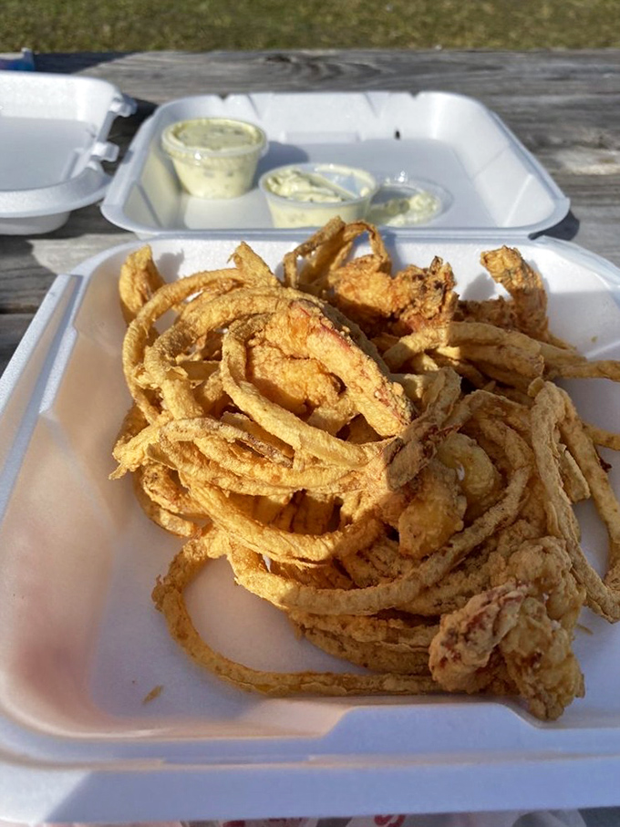 These onion rings aren't just side dishes—they're golden halos of happiness, perfectly fried and waiting to be your next food obsession.