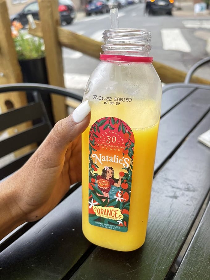 Nothing complements a hearty breakfast like Natalie's orange juice—sunshine in a bottle that makes your standard OJ look like a pale imitation.