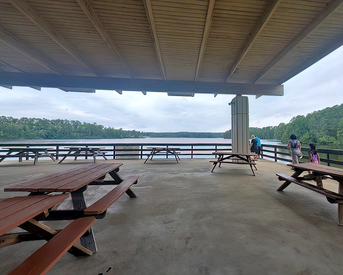 The covered picnic pavilion—where family reunions and potluck memories are made, all with a backdrop worthy of a travel magazine cover.