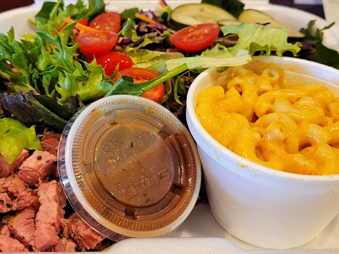 A salad at a BBQ joint? Yes, when it comes with tri-tip this good. Consider it a balanced diet—meat balanced with more deliciousness.