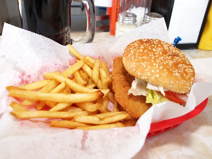 The Midwest on a bun! This tenderloin sandwich—breaded, fried, and hanging gloriously over the edges—is Indiana's contribution to the sandwich hall of fame.