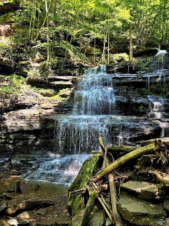 Mother Nature showing off her architectural skills at this cascading waterfall—no contractor required, just millions of years of patient craftsmanship.