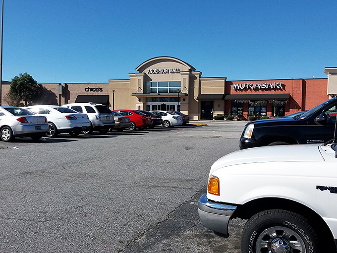 Anderson Mall's straightforward exterior hides a treasure trove of shopping possibilities – proof that you can't judge a mall by its facade.