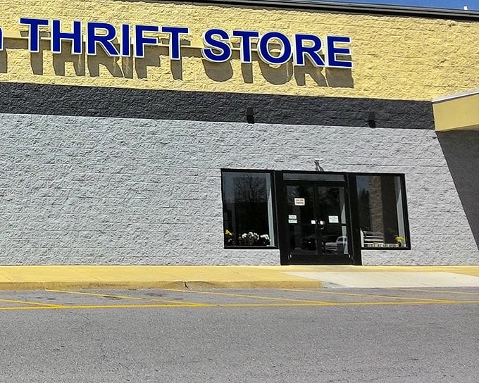 Blue Ridge Thrift's vibrant exterior is like a roadside billboard promising "Your Next Favorite Thing Found Here!"