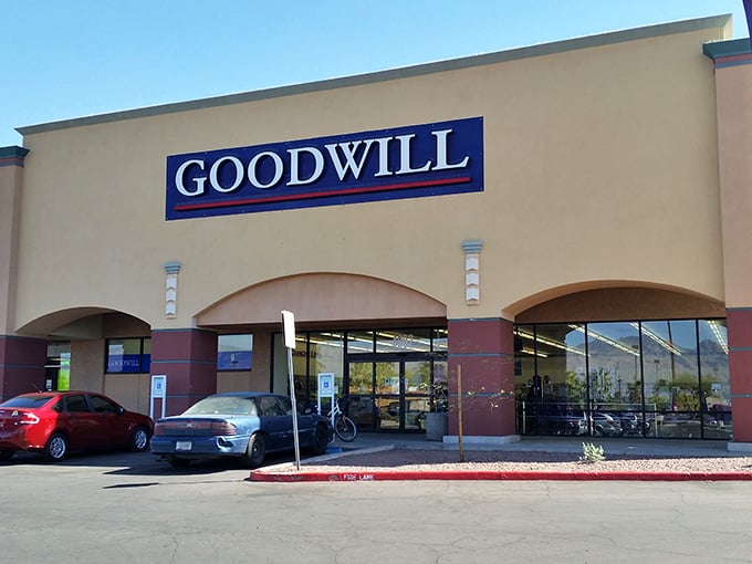 Goodwill's Tucson location stands proudly against the mountain backdrop – a monument to sustainable shopping.