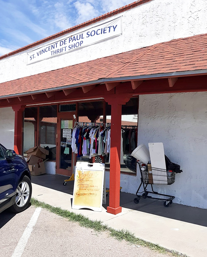St. Vincent's storefront has that classic thrift store charm. The simple sign promises no-frills bargain hunting at its finest. 