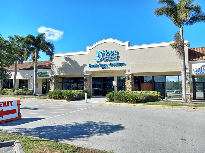 Hope Chest's elegant storefront suggests this isn't your average thrift store. Designer finds await within!