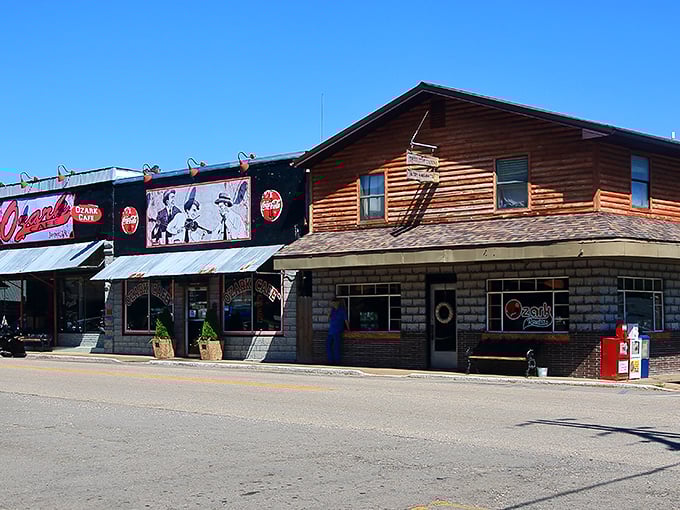 Ozark Cafe stands as a landmark in tiny Jasper. That rustic log cabin aesthetic isn't just for show – it's authentic Arkansas mountain living!