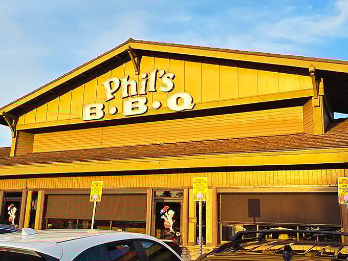 Phil's golden exterior shines like a beacon for San Diego's most devoted BBQ pilgrims. 