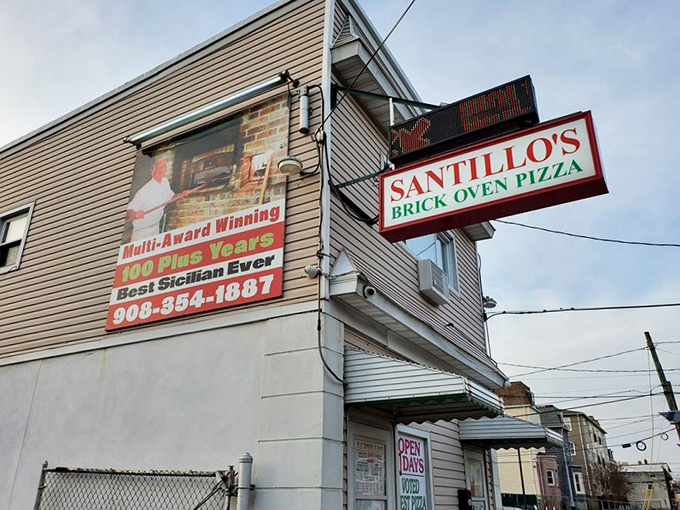 Santillo's sign tells you everything you need to know – brick oven pizza that's been "Multi-Award Winning" for over 100 years.